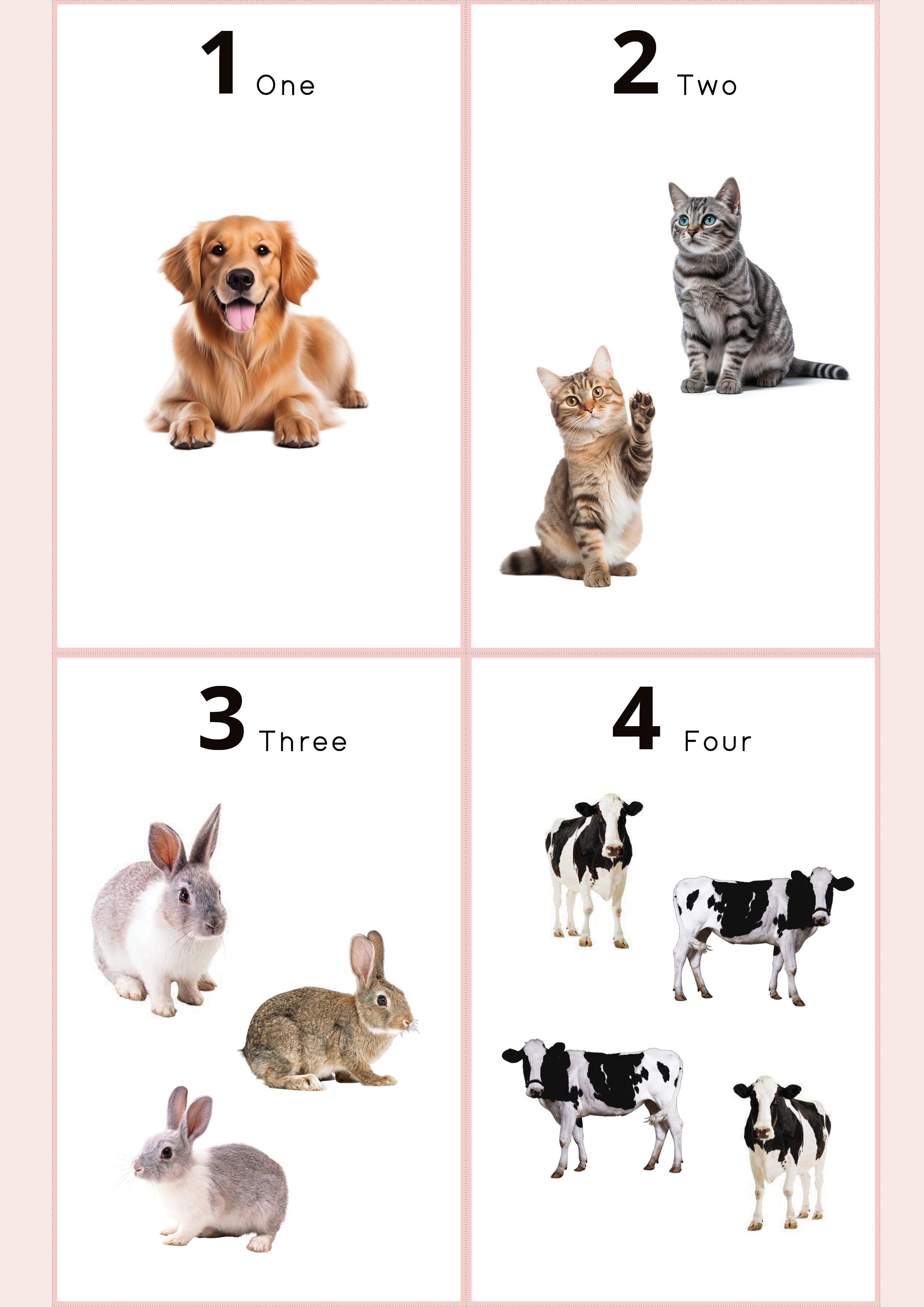 A4 Animal Counting Cards and match the animals activity – Littlie Playroom